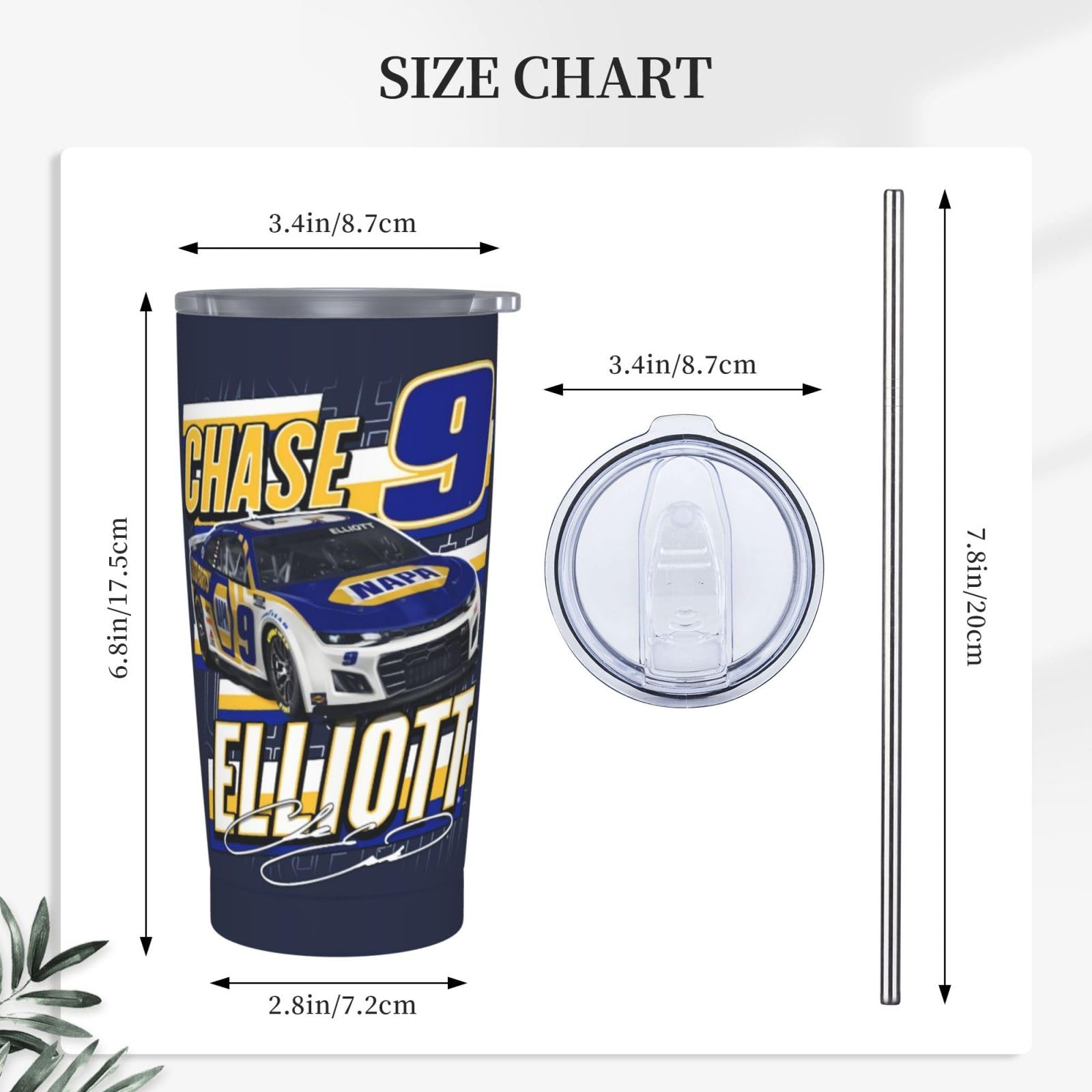 XCSEZ Chase Elliott 9 20 Oz Stainless Steel with Lids Coffee Thermal Cup Double Wall Mug Metal Straw and Brush Durable for Hot Cold Drinks