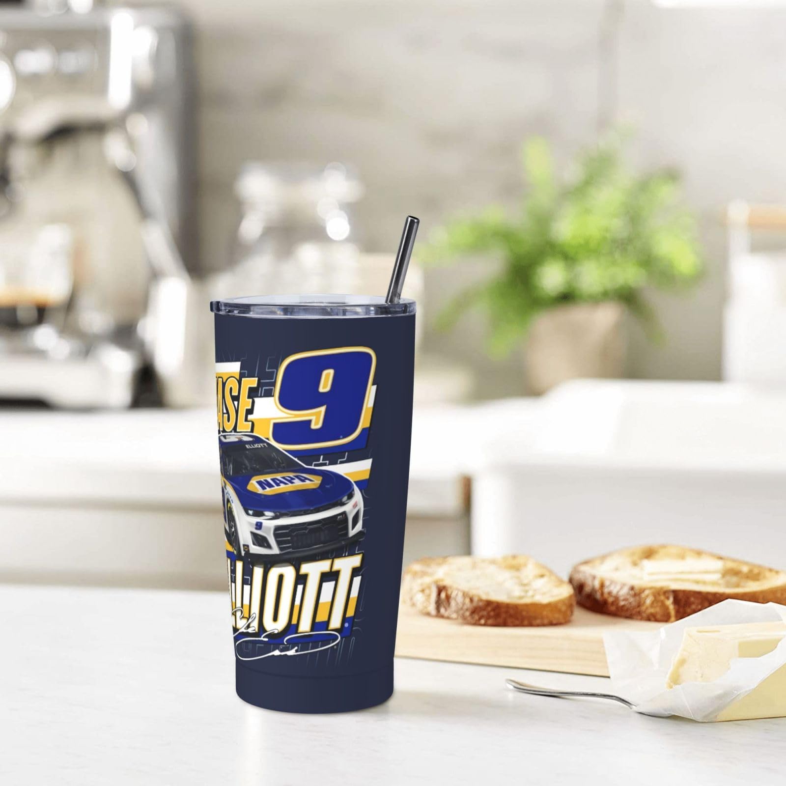 XCSEZ Chase Elliott 9 20 Oz Stainless Steel with Lids Coffee Thermal Cup Double Wall Mug Metal Straw and Brush Durable for Hot Cold Drinks