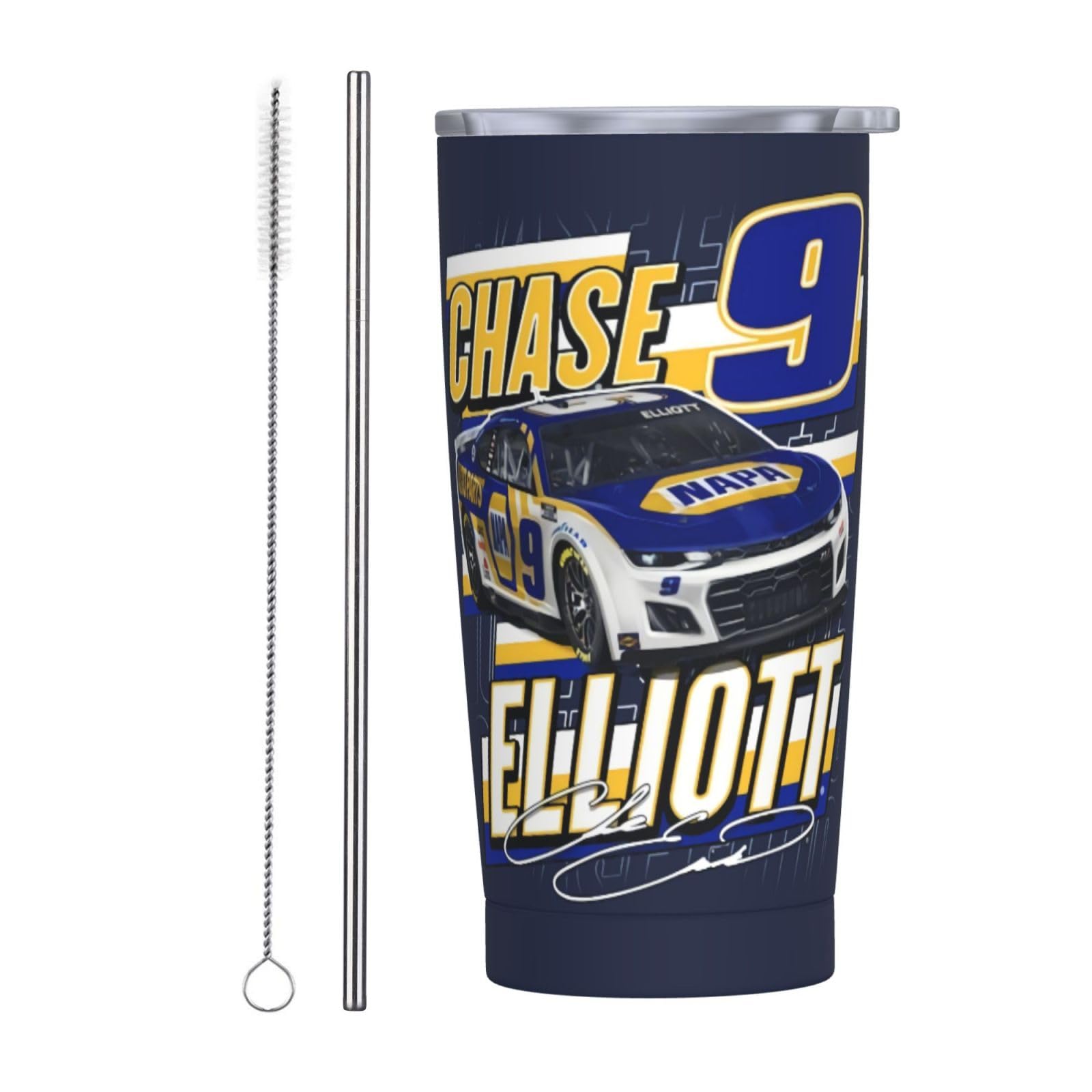 XCSEZ Chase Elliott 9 20 Oz Stainless Steel with Lids Coffee Thermal Cup Double Wall Mug Metal Straw and Brush Durable for Hot Cold Drinks