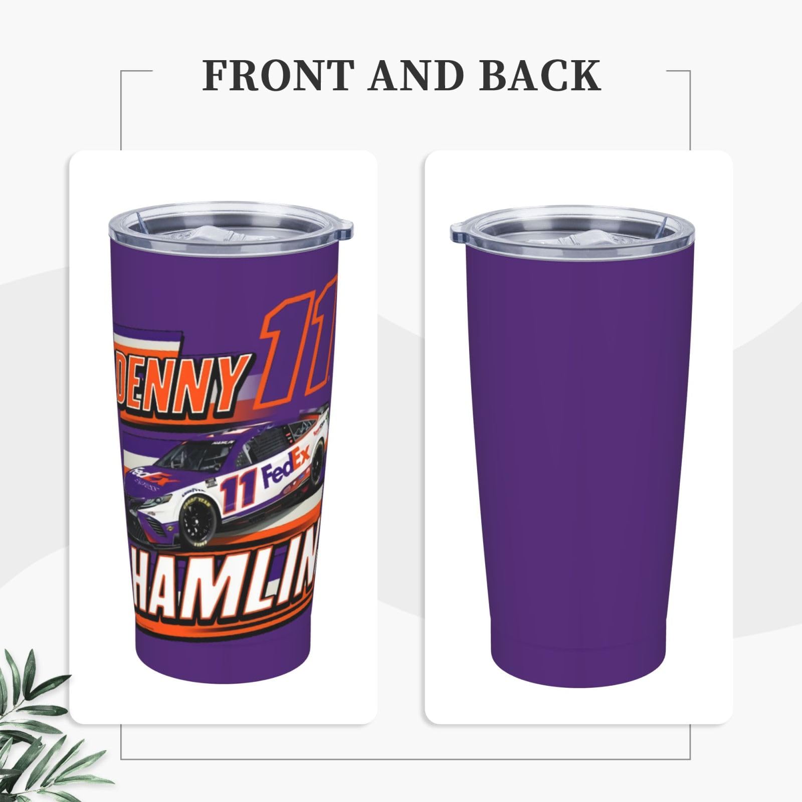 XCSEZ Denny Hamlin 11 20 Oz Stainless Steel with Lids Coffee Thermal Cup Double Wall Mug Metal Straw and Brush Durable for Hot Cold Drinks