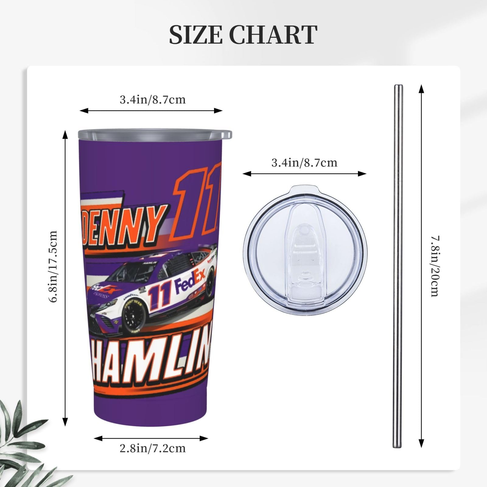 XCSEZ Denny Hamlin 11 20 Oz Stainless Steel with Lids Coffee Thermal Cup Double Wall Mug Metal Straw and Brush Durable for Hot Cold Drinks