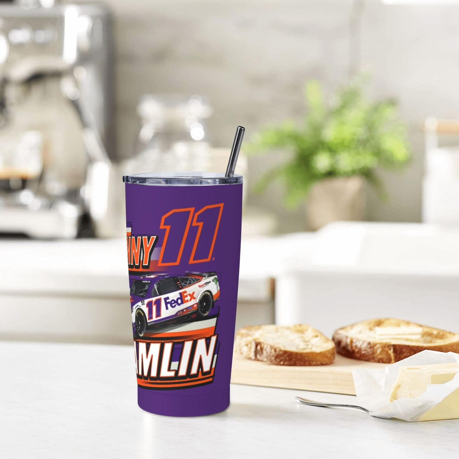 XCSEZ Denny Hamlin 11 20 Oz Stainless Steel with Lids Coffee Thermal Cup Double Wall Mug Metal Straw and Brush Durable for Hot Cold Drinks