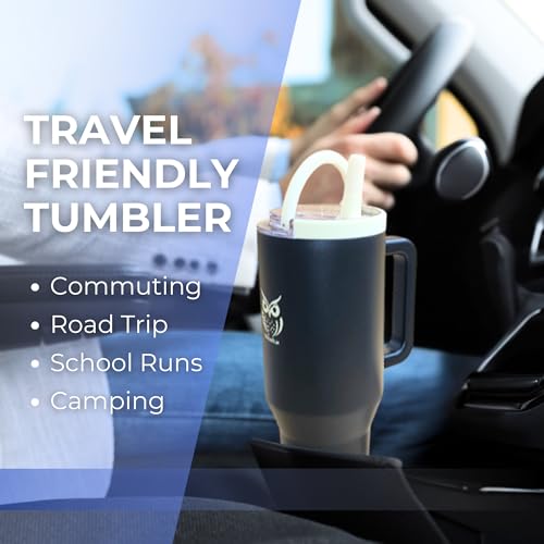 WILANKAR Tumbler 40oz Water Bottle with Lid, Handle & Flip Straw – Leakproof, Cup Holder-Friendly Travel Cup, Insulated Stainless Steel, Dishwasher-Safe, BPA-Free (Black)