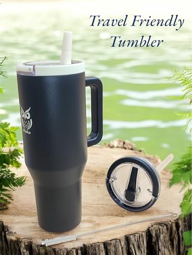 WILANKAR Tumbler 40oz Water Bottle with Lid, Handle & Flip Straw – Leakproof, Cup Holder-Friendly Travel Cup, Insulated Stainless Steel, Dishwasher-Safe, BPA-Free (Black)