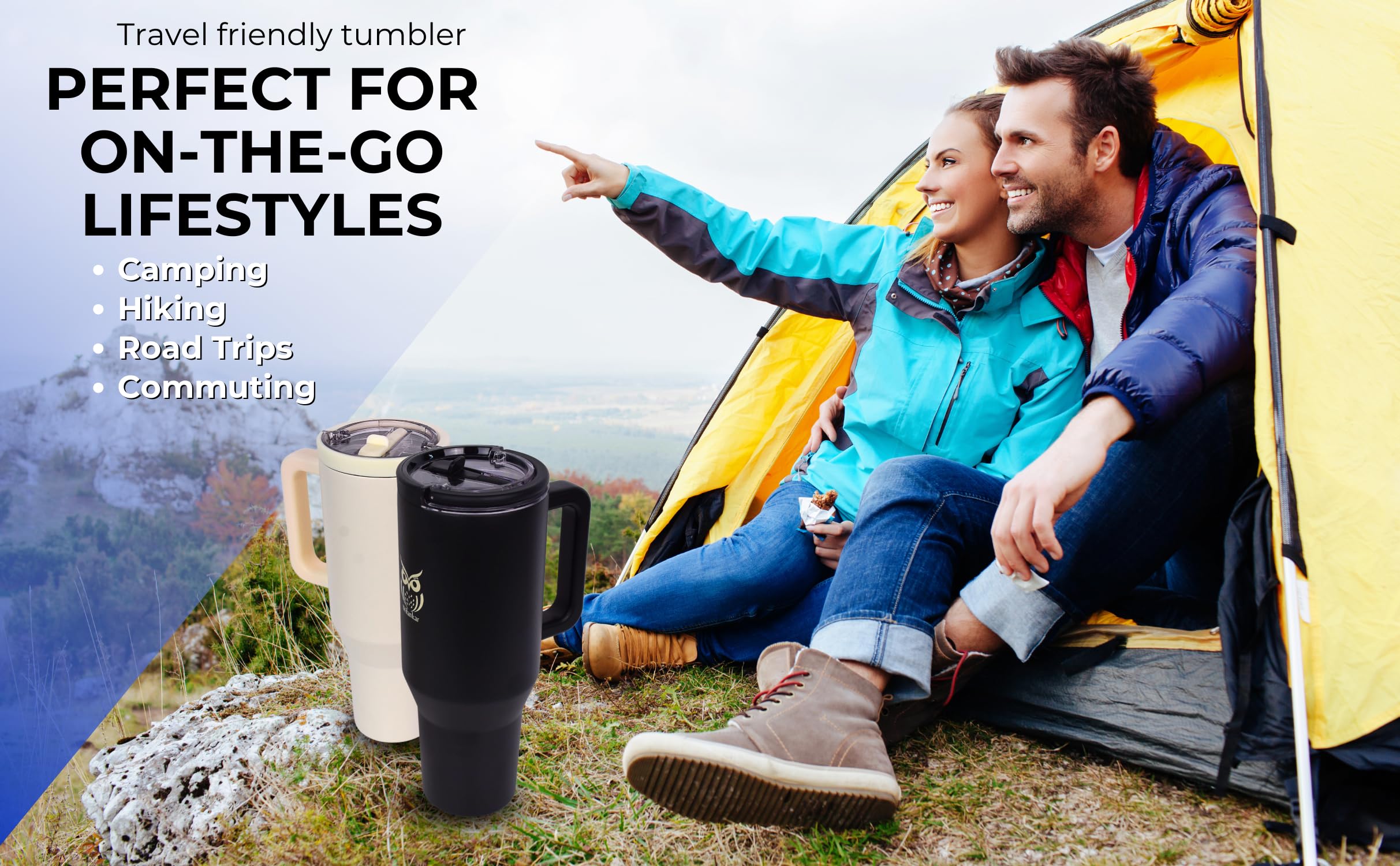 WILANKAR Tumbler 40oz Water Bottle with Lid, Handle & Flip Straw – Leakproof, Cup Holder-Friendly Travel Cup, Insulated Stainless Steel, Dishwasher-Safe, BPA-Free (Cream)