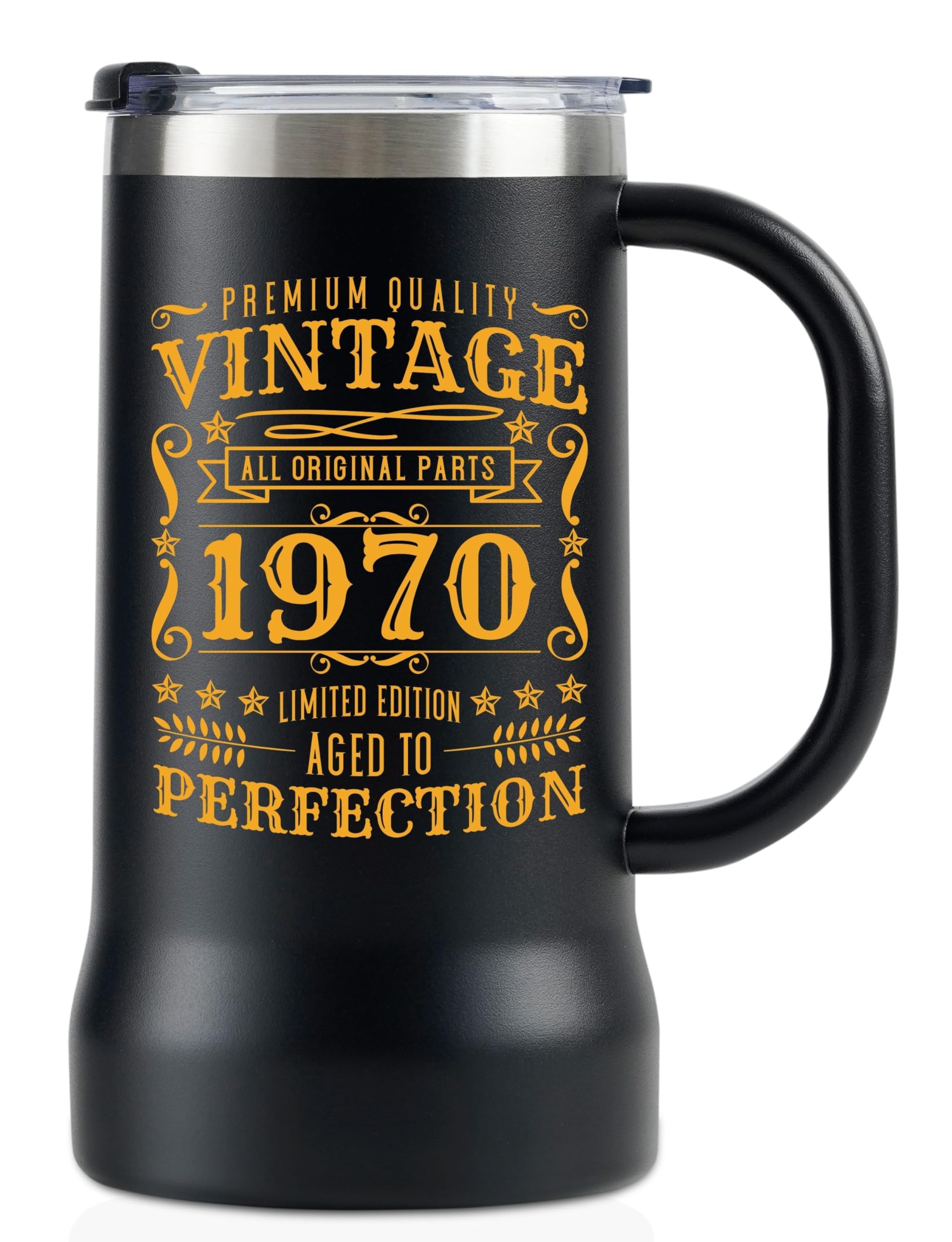 Onebttl 55th Birthday Gifts for Men, Dads, Grandfathers, Granddads, Husband, Vintage 1970 Birthday Gifts 24oz Stainless Steel Beer Stain Mug, Black