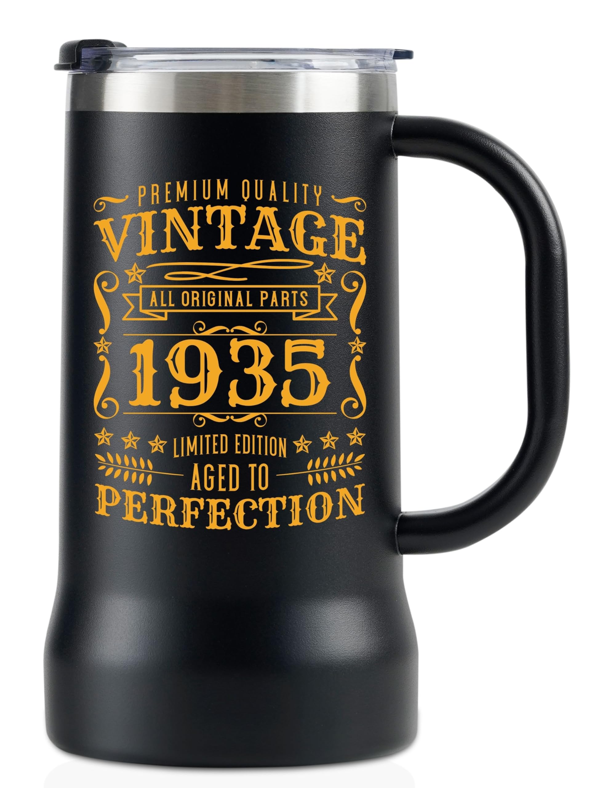Onebttl 90th Birthday Gifts for Men, Dads, Grandfathers, Granddads, Husband, Vintage 1935 Birthday Gifts 24oz Stainless Steel Beer Stain Mug 24oz