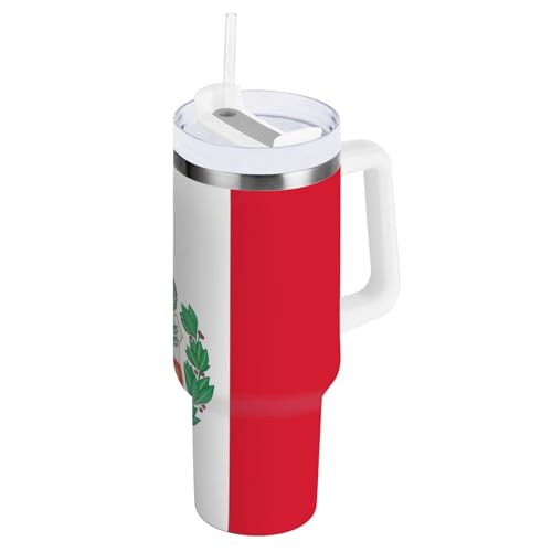 40 Oz Peru State Flag Stainless Steel Tumbler with Straw and Handle Fall Insulated Tumbler