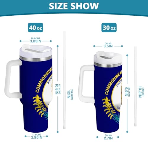 ODAWA 40oz Kentucky Flag Tumbler Cups with Straw and Handle, 2 in 1 Lid Insulated Insulated Vacuum Tumbler