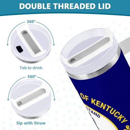 ODAWA 40oz Kentucky Flag Tumbler Cups with Straw and Handle, 2 in 1 Lid Insulated Insulated Vacuum Tumbler