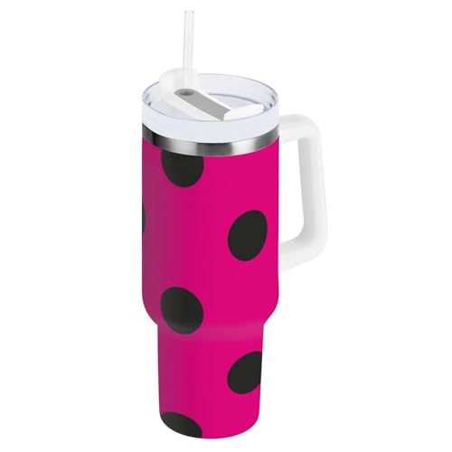ODAWA Large Hot Pink Polka Dots Insulated Water Bottle with Handle and Straw, Insulated Stainless Steel Tumblers Insulated Travel Tumbler