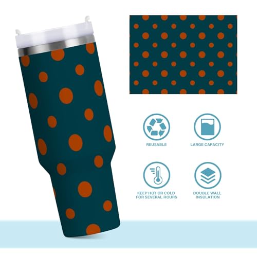 40oz Orange Polka Dots Steel Insulated Tumbler with Lid and Straw Fall Insulated Tumbler