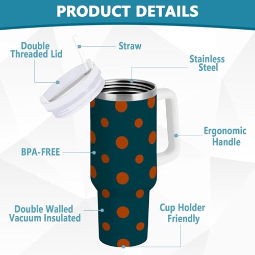 40oz Orange Polka Dots Steel Insulated Tumbler with Lid and Straw Fall Insulated Tumbler