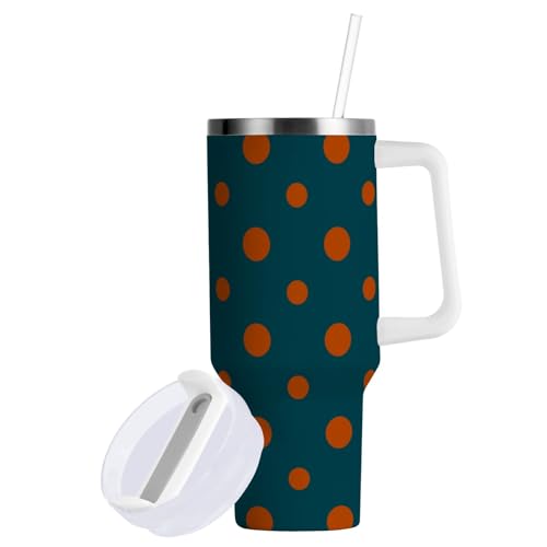 40oz Orange Polka Dots Steel Insulated Tumbler with Lid and Straw Fall Insulated Tumbler