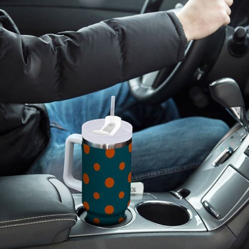 40oz Orange Polka Dots Steel Insulated Tumbler with Lid and Straw Fall Insulated Tumbler