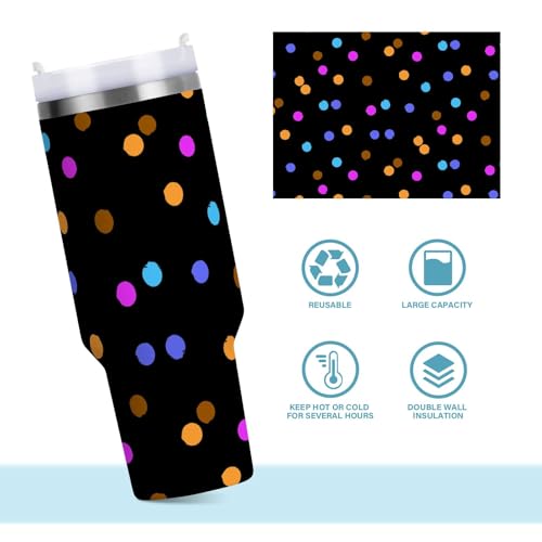 ODAWA Large Polka Dot Insulated Cup with Handle and Straw, Double Insulated Tumbler Insulated Travel Tumbler