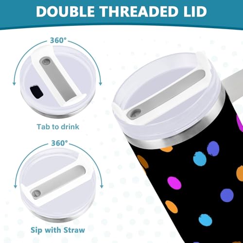 ODAWA Large Polka Dot Insulated Cup with Handle and Straw, Double Insulated Tumbler Insulated Travel Tumbler