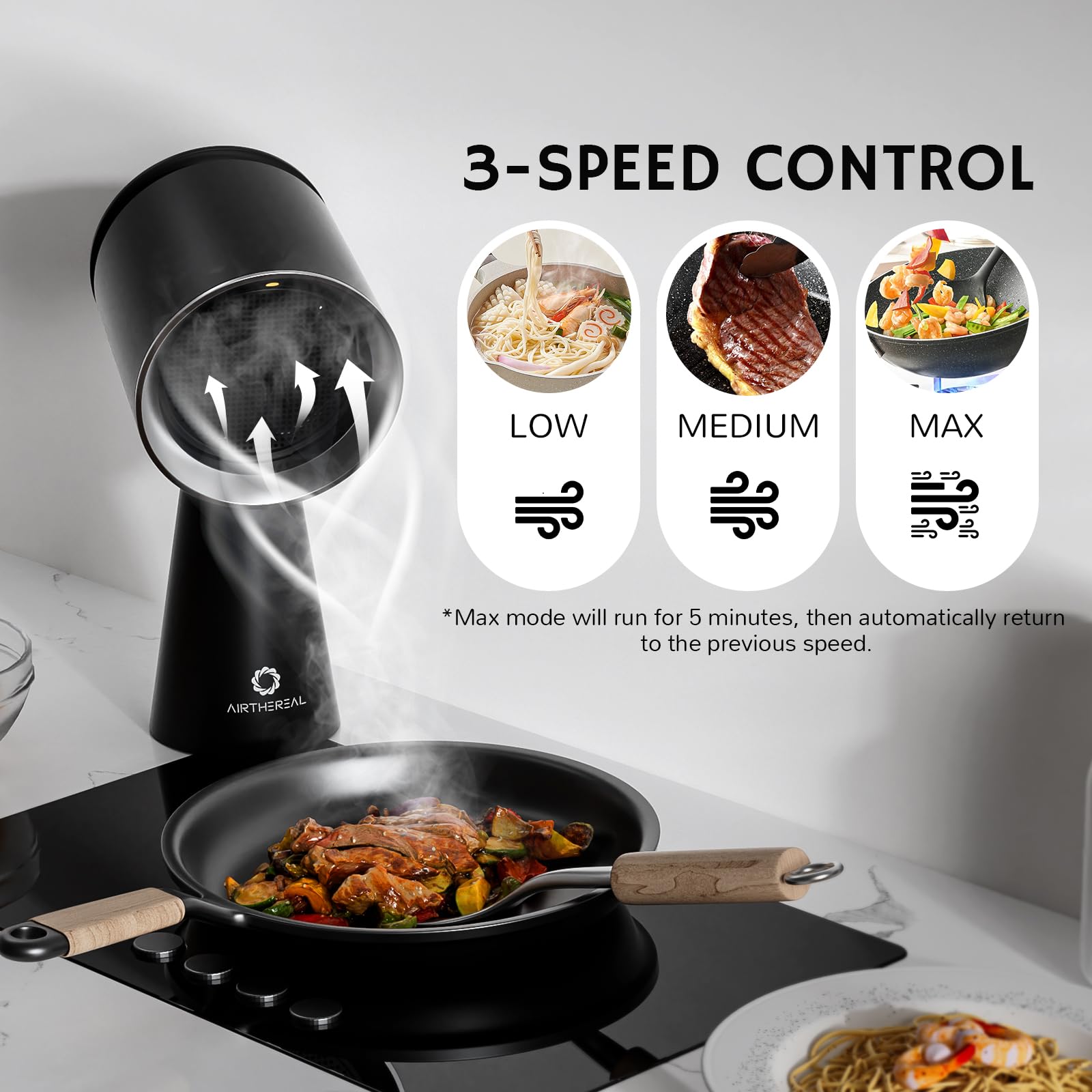 Airthereal Rechargable Portable Range Hood, Desktop Range Hood with Battery Powered, 3-Fan Speeds and Large Oil Collection Cup, Upgraded Portable Kitchen Exhaust Fan for RV Cooking, RH180B Black
