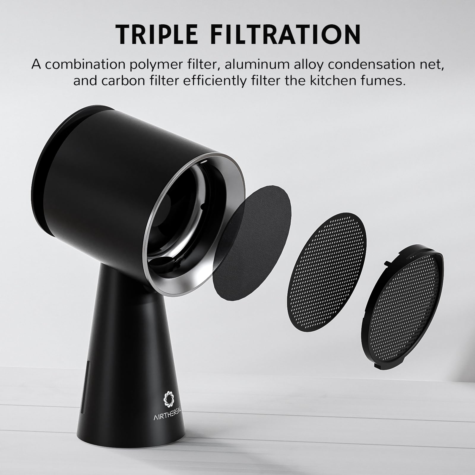 Airthereal Rechargable Portable Range Hood, Desktop Range Hood with Battery Powered, 3-Fan Speeds and Large Oil Collection Cup, Upgraded Portable Kitchen Exhaust Fan for RV Cooking, RH180B Black