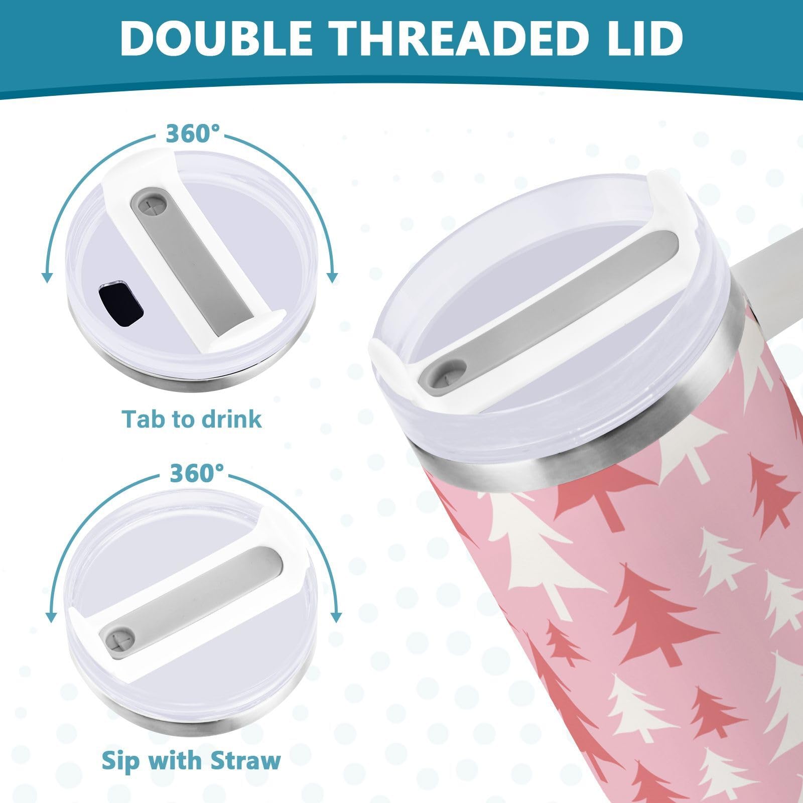 Emelivor Christmas Trees 40 oz Tumbler with Lid and Straw Insulated Tumblers with Handle Leak Proof Travel Coffee Mug Water Cup Bottles for Hot and Iced Cold Drinks