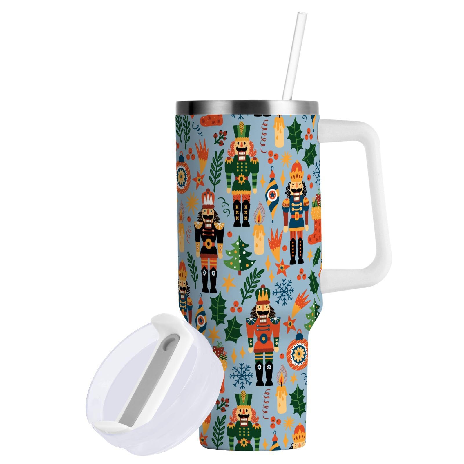 Emelivor Christmas Nutcrackers 40 oz Tumbler with Lid and Straw Insulated Tumblers with Handle Thermal Stainless Travel Coffee Mug Cup Water Bottle for Hot and Iced Cold Drinks