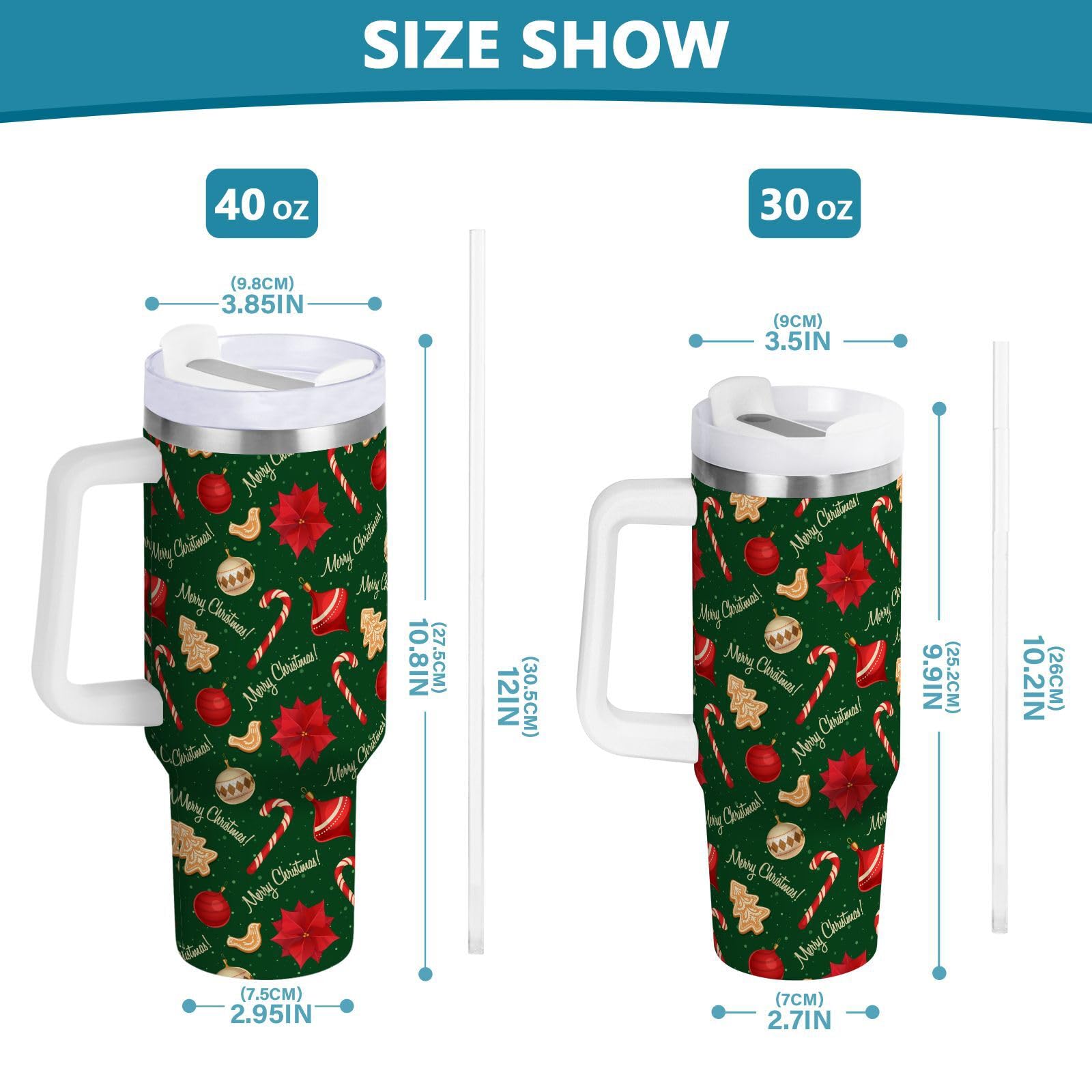 Emelivor Merry Christmas Tree Candy 40 oz Tumbler with Lid and Straw Insulated Tumblers with Handle Thermal Stainless Travel Coffee Mug Cup Water Bottle for Hot and Iced Cold Drinks