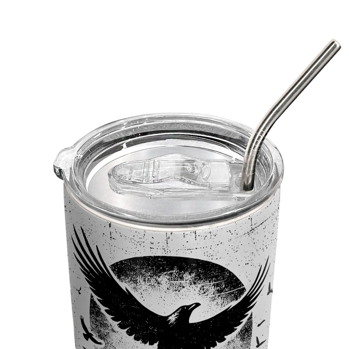 20oz Viking Raven Tumbler, Norse Mythology, Viking Gifts for Men, Vikings Celtic Coffee Thermos, Stainless Steel Double Wall Vacuum Insulated Coffee Mug, Travel Cup with Lid
