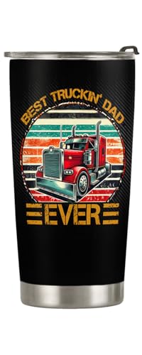 20oz Best Trucking Dad Tumbler, Truck, Trucker Gifts for Dad, Parent, Grandpa, Father Gifts, Coffee Thermos for Men, Stainless Steel Double Wall Vacuum Insulated Coffee Mug, Travel Cup with Lid