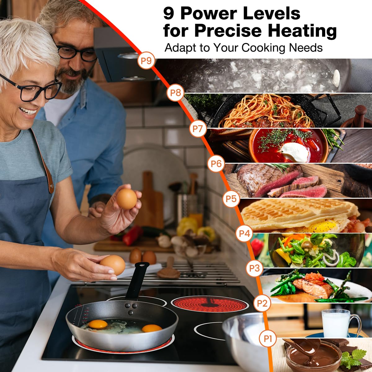 ThermoMate 30 Inch Electric Cooktop 4 Burners, ETL Certified Built-in Radiant Electric Stove Top, 30" Ceramic Cooktop 6000W with Touch Control, 9 Heating Level, Chlid Lock & Timer, 220-240V Hard Wire
