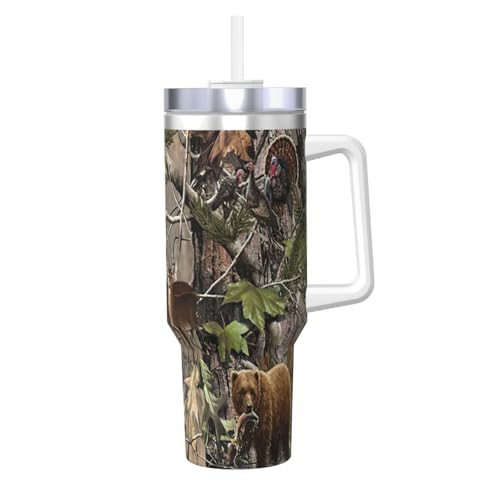Wildlife Hunting Deer Bear Elk Print Insulated Stainless Steel Coffee Cup 40oz Capacity, Home Office Outdoor