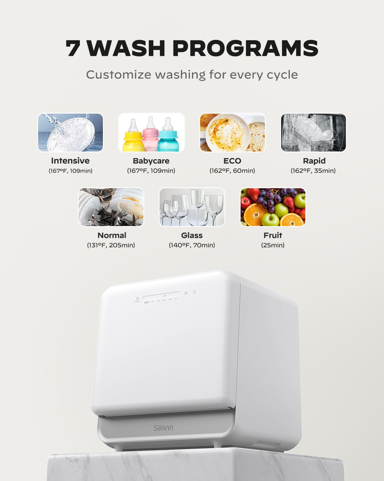 Silonn Portable Countertop Dishwasher, Mini Dishwasher with 5L Water Tank for Apartments/RVs No Hookup Needed, Dish washer with 6 Wash Programs 4 Place Settings 360° Triple Spray System & Auto Air Dry
