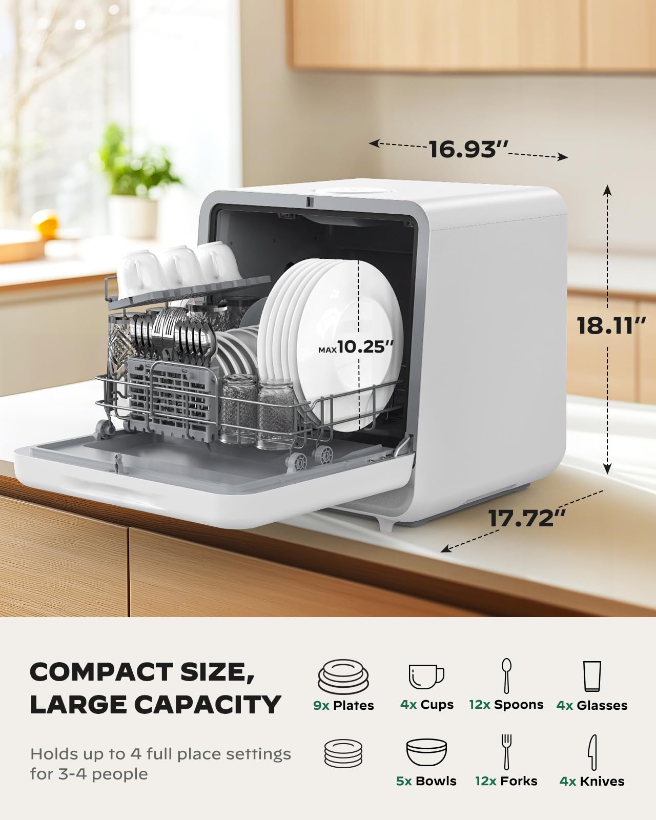 Silonn Portable Countertop Dishwasher, Mini Dishwasher with 5L Water Tank for Apartments/RVs No Hookup Needed, Dish washer with 6 Wash Programs 4 Place Settings 360° Triple Spray System & Auto Air Dry