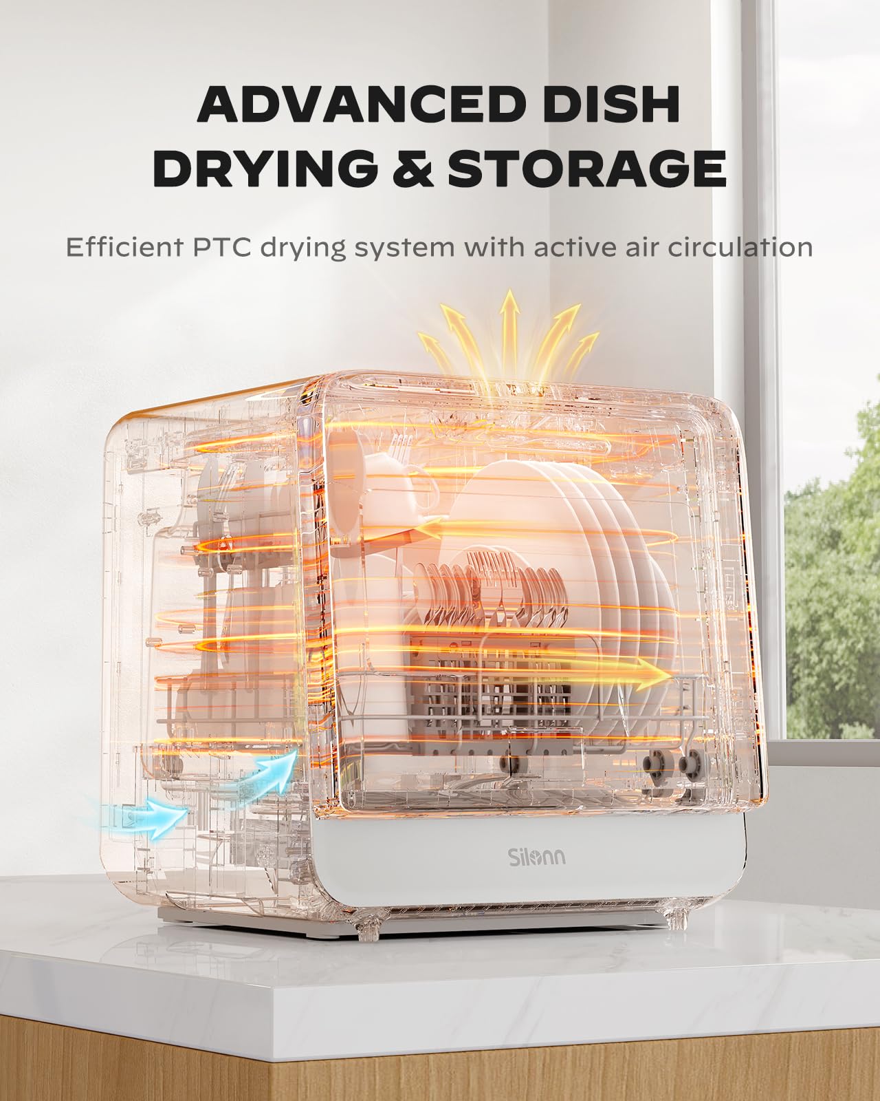 Silonn Portable Countertop Dishwasher, Mini Dishwasher with 5L Water Tank for Apartments/RVs No Hookup Needed, Dish washer with 6 Wash Programs 4 Place Settings 360° Triple Spray System & Auto Air Dry