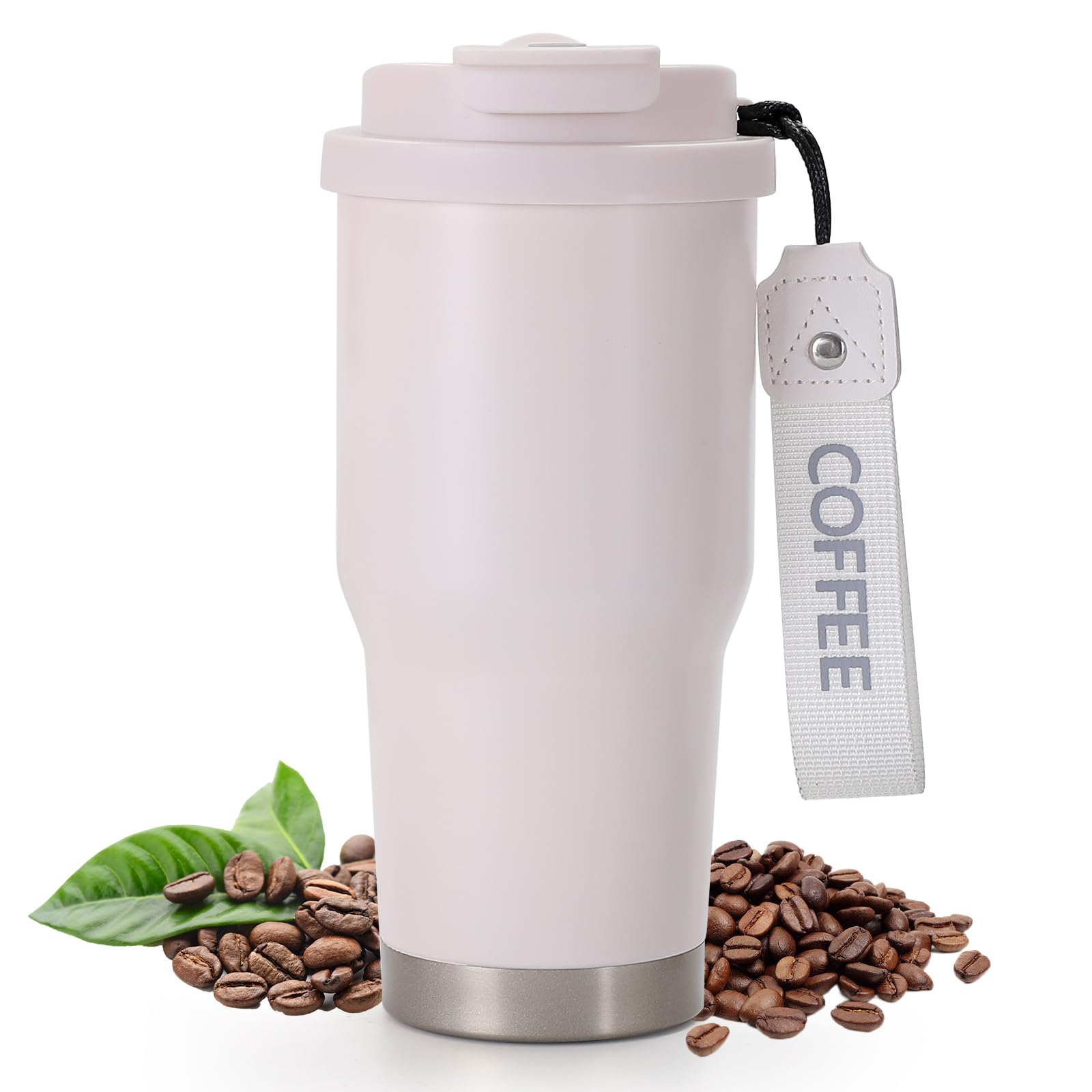 LATTPLYN Travel Coffee Mug, 18 oz Insulated Coffee Cup with Lid, Leakproof Stainless Steel Double-Wall Insulation Coffee Tumbler Cup For Hot/Ice Coffee Tea Beer Vacuum Thermal Thermos(Beige, 18 oz)
