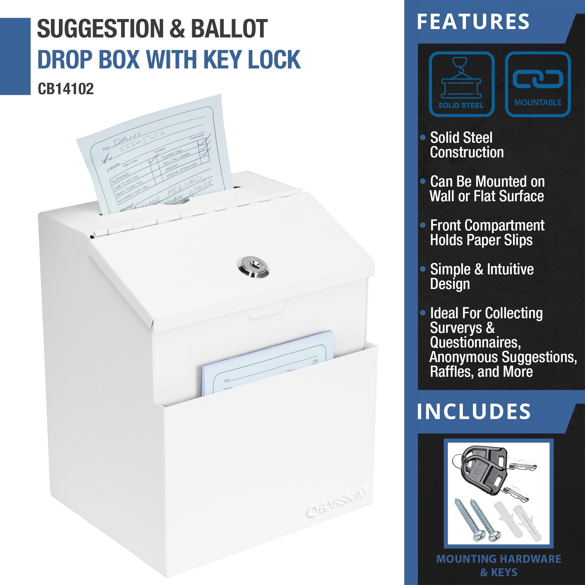 Barska Secure Wall-Mount Suggestion & Ballot Drop Box with Key Lock β For Ballots, Documents & Payments