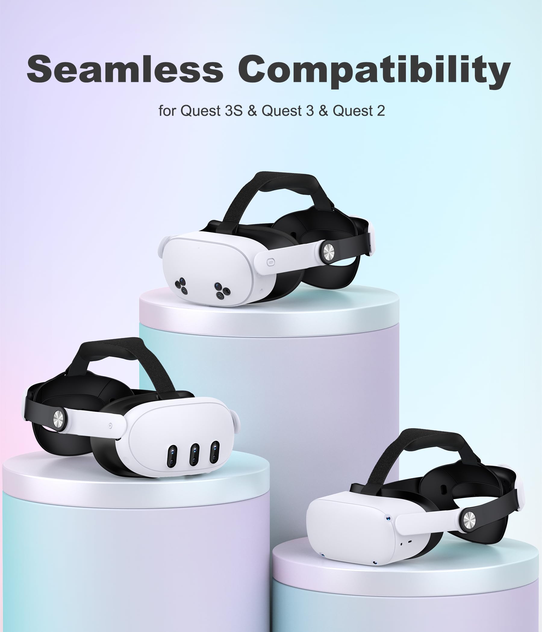 Kawaye for Meta Quest 3S/Quest 3/Quest 2 Head Strap, Adjustable Head Strap for Elite Strap, VR Headset Strap Enhanced Support&Comfort&Reduce Pressure