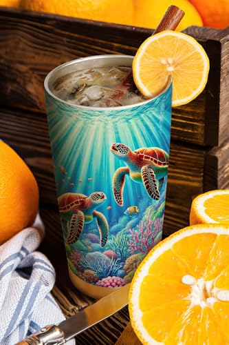 20oz Sea Turtle Tumbler, Gifts for Turtles Lovers, Ocean, Beach Gifts, Coffee Thermos for Women, Men, Stainless Steel Double Wall Vacuum Insulated Coffee Mug, Travel Cup with Lid