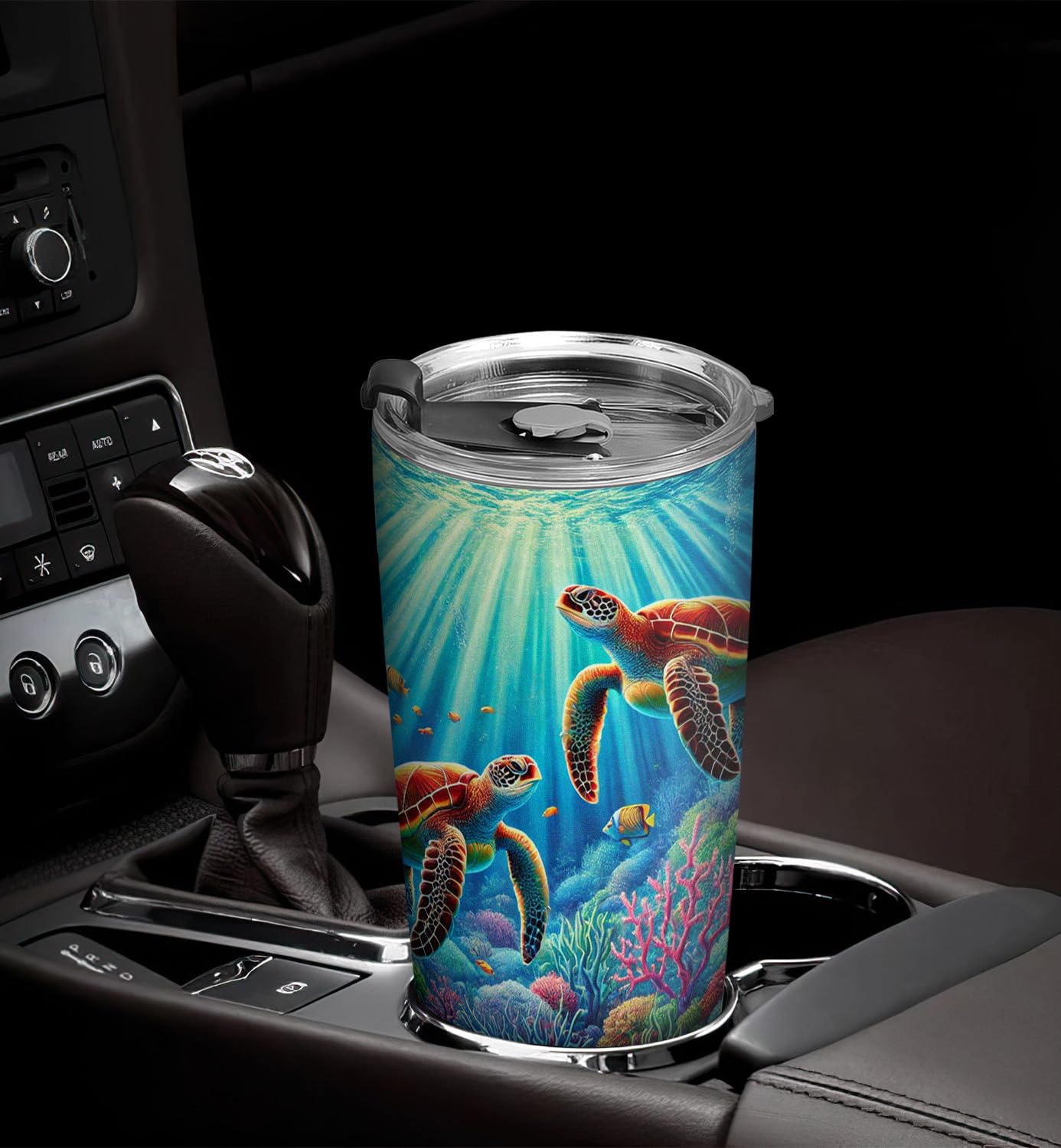 20oz Sea Turtle Tumbler, Gifts for Turtles Lovers, Ocean, Beach Gifts, Coffee Thermos for Women, Men, Stainless Steel Double Wall Vacuum Insulated Coffee Mug, Travel Cup with Lid
