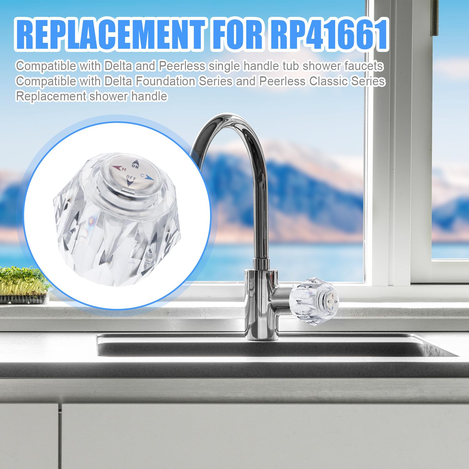 Shower Knob Replacement, Clear Hot and Cold Bathtub Faucet Handles with Button Bathroom Faucet Knobs Replacement Compatible with Delta Foundation/Peerless Classic