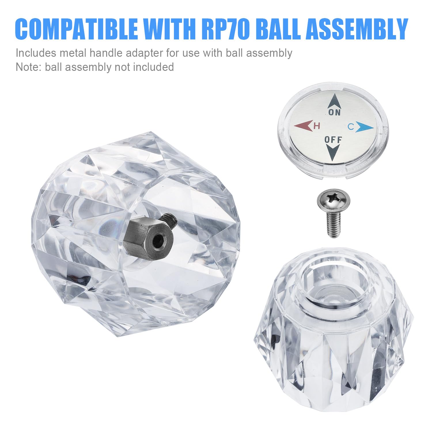 Shower Knob Replacement, Clear Hot and Cold Bathtub Faucet Handles with Button Bathroom Faucet Knobs Replacement Compatible with Delta Foundation/Peerless Classic