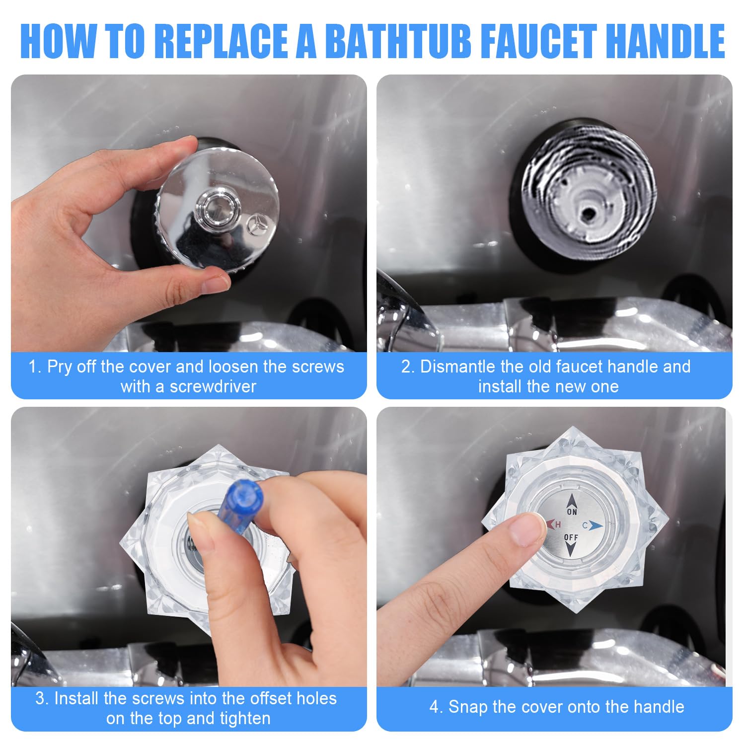 Shower Knob Replacement, Clear Hot and Cold Bathtub Faucet Handles with Button Bathroom Faucet Knobs Replacement Compatible with Delta Foundation/Peerless Classic