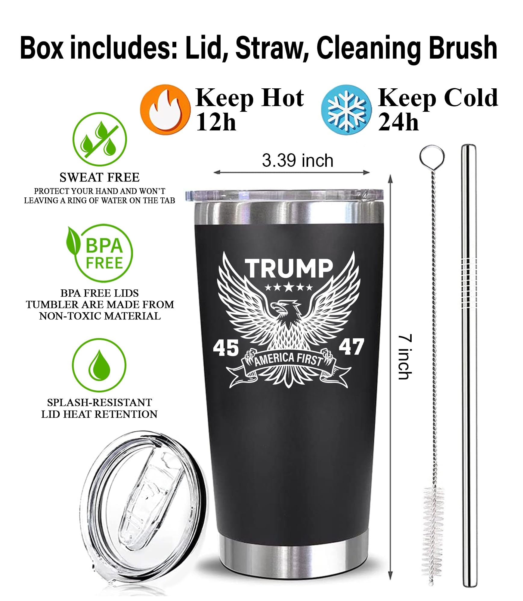 BiboStore88 Trump America First Tumbler - 20Oz Stainless Steel Insulated Mug - Political Gift for Him