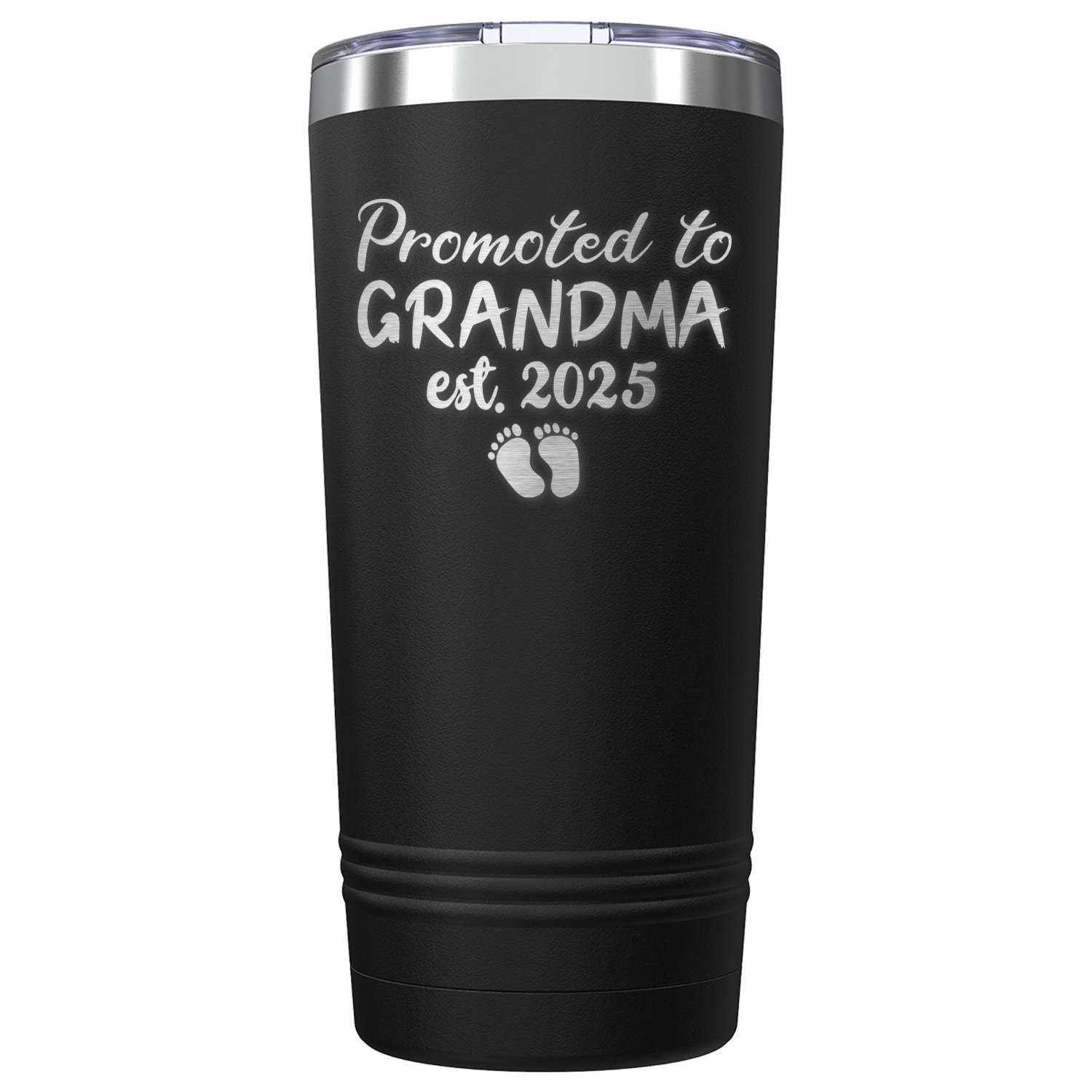 shop4ever Promoted to Grandma Est. 2025 Tumbler Insulated Tumbler 20 oz. with Lid, Stainless Steel Cups Travel Coffee Mug New Grammy Baby Announcement Gift (Black)