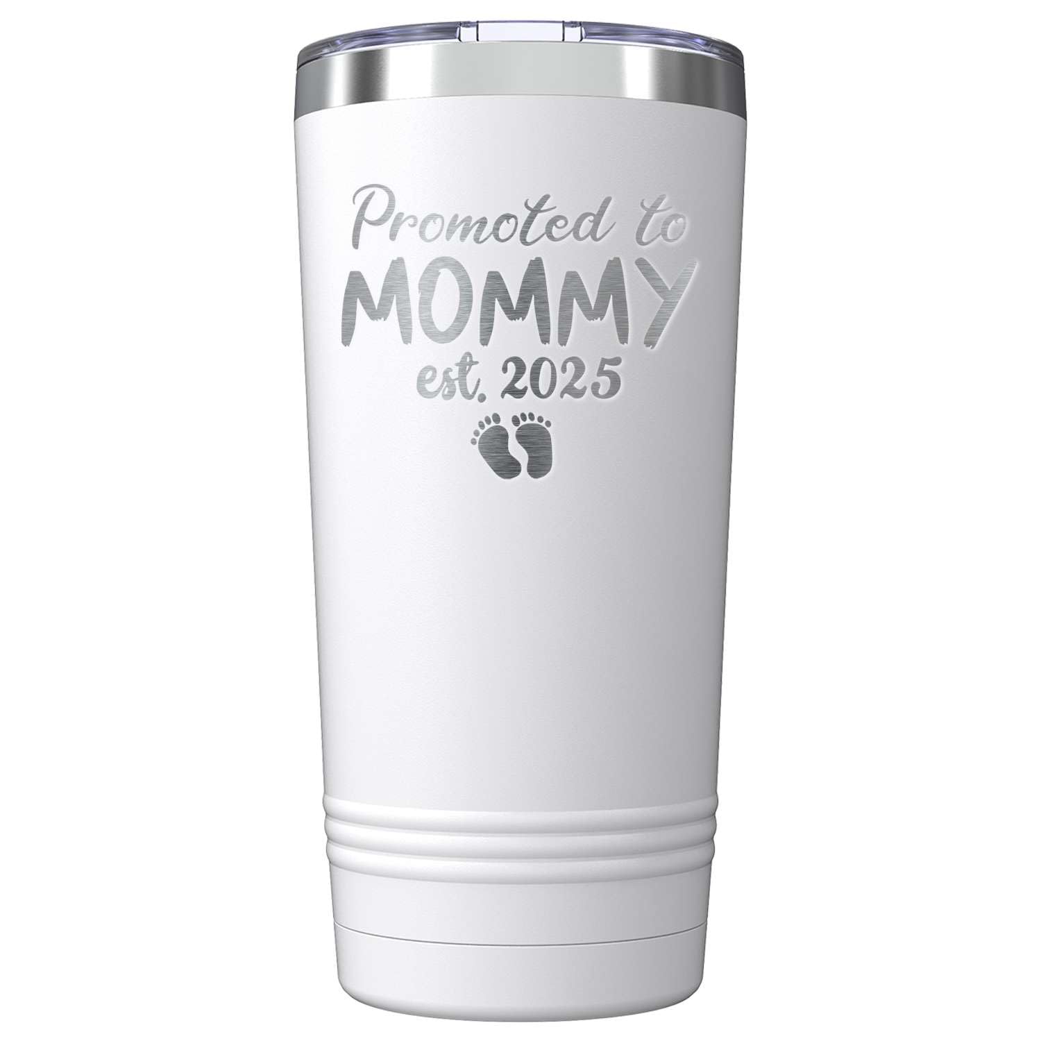 shop4ever Promoted to Mommy Est. 2025 Tumbler Insulated Tumbler 20 oz. with Lid, Stainless Steel Cups Travel Coffee Mug New Mom Pregnancy Announcement Gift (White)