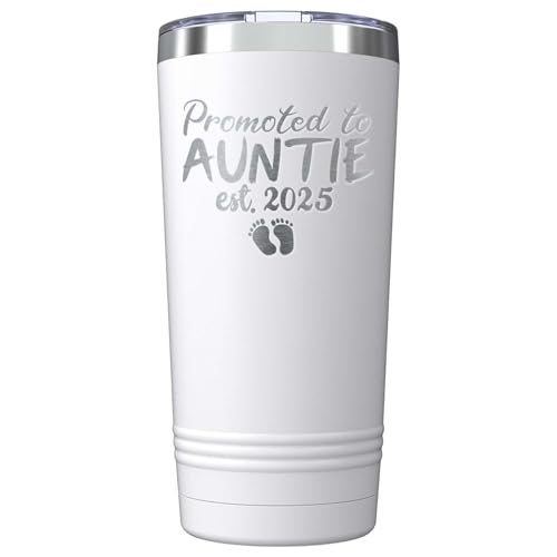 shop4ever Promoted to Auntie Est. 2025 Tumbler Insulated Tumbler 20 oz. with Lid, Stainless Steel Cups Travel Coffee Mug New Aunt Baby Announcement Gift (White)