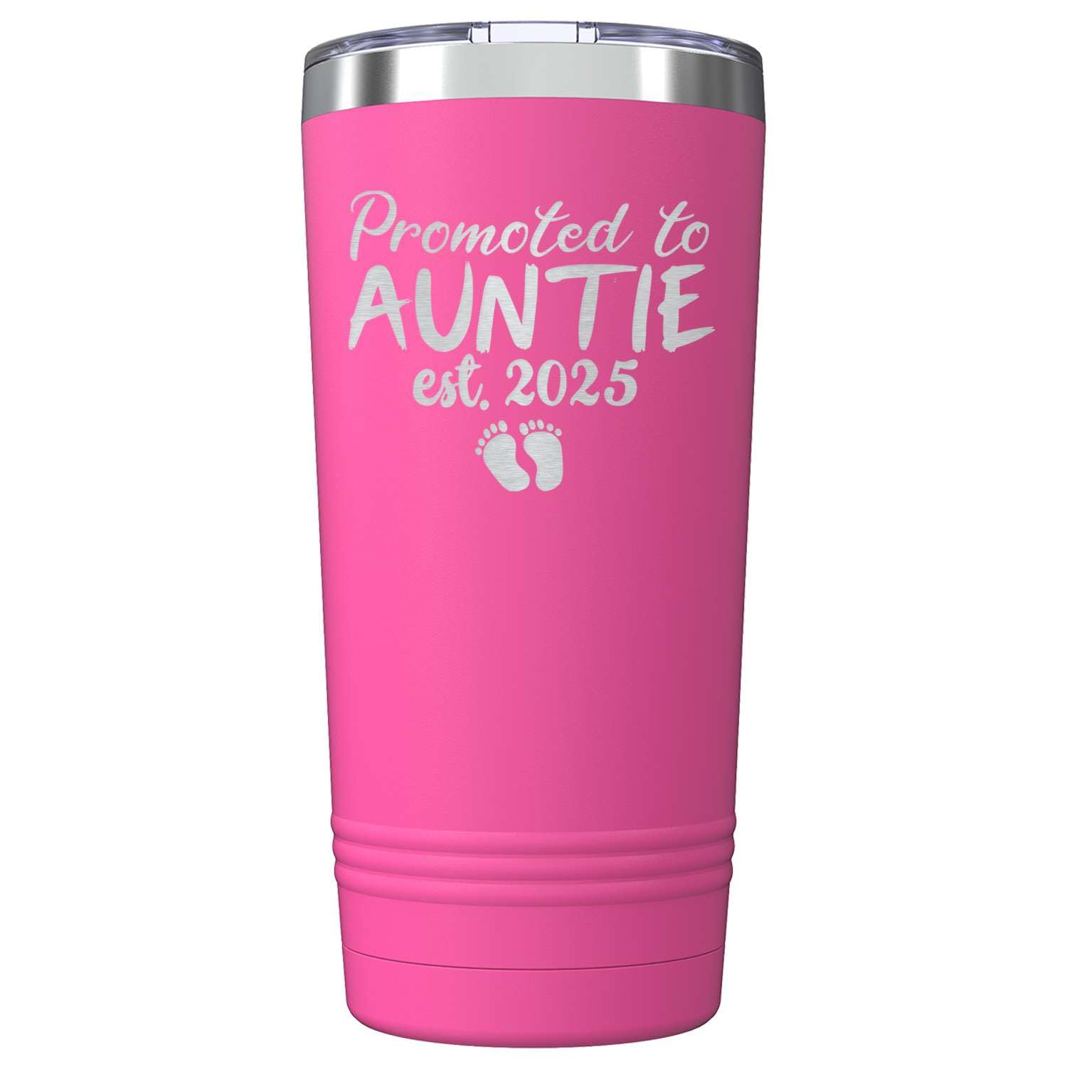 shop4ever Promoted to Auntie Est. 2025 Tumbler Insulated Tumbler 20 oz. with Lid, Stainless Steel Cups Travel Coffee Mug New Aunt Baby Announcement Gift (Pink)