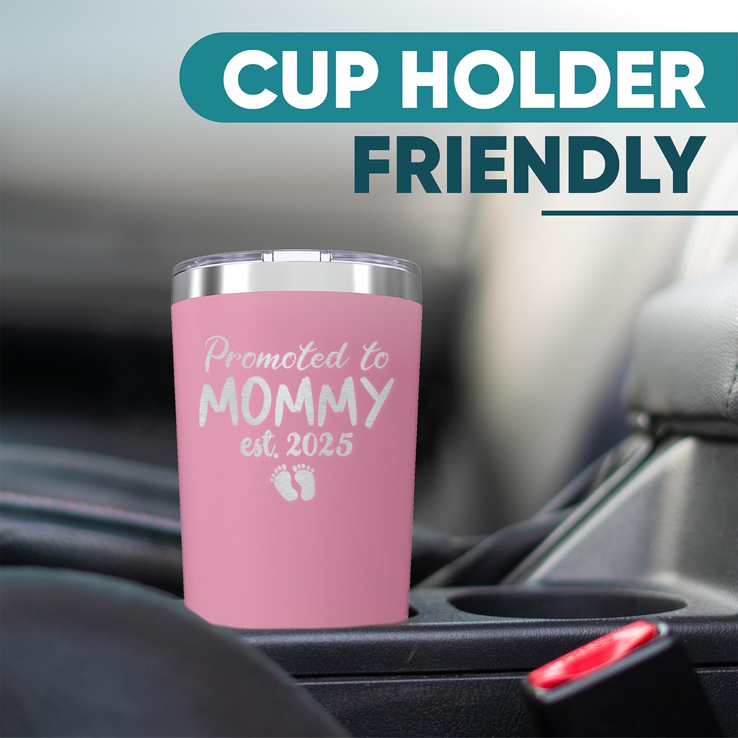 shop4ever Promoted to Mommy Est. 2025 Tumbler Insulated Tumbler 20 oz. with Lid, Stainless Steel Cups Travel Coffee Mug New Mom Pregnancy Announcement Gift (Light Pink)