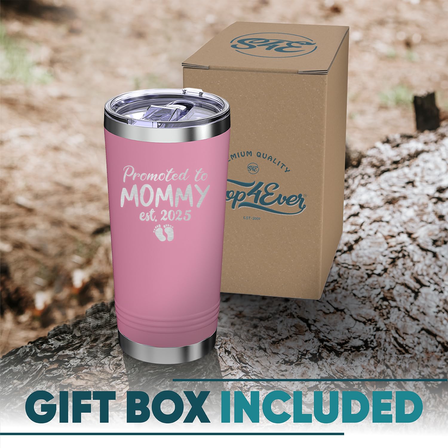 shop4ever Promoted to Mommy Est. 2025 Tumbler Insulated Tumbler 20 oz. with Lid, Stainless Steel Cups Travel Coffee Mug New Mom Pregnancy Announcement Gift (Light Pink)