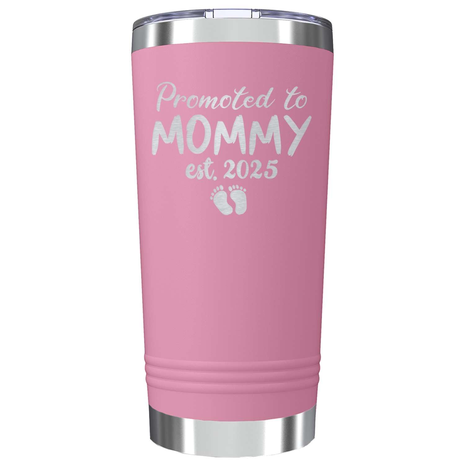 shop4ever Promoted to Mommy Est. 2025 Tumbler Insulated Tumbler 20 oz. with Lid, Stainless Steel Cups Travel Coffee Mug New Mom Pregnancy Announcement Gift (Light Pink)