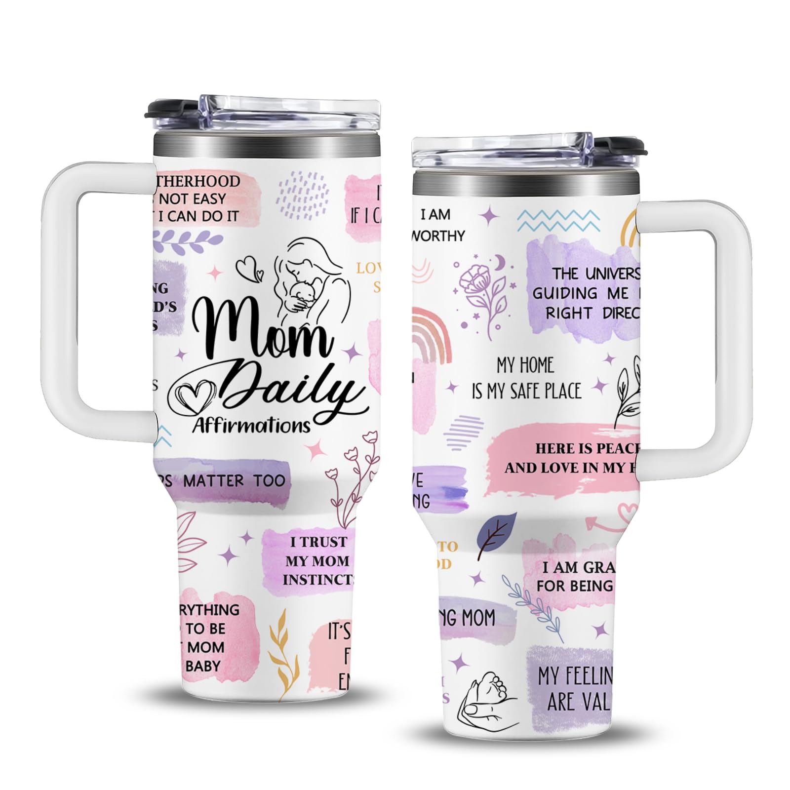 Mom Daily Affirmations Tumbler 40 OZ, New Mom Gift After Birth, First Time Moms to Be, Postpartum Cup for Birthday, Mother's Day, Christmas